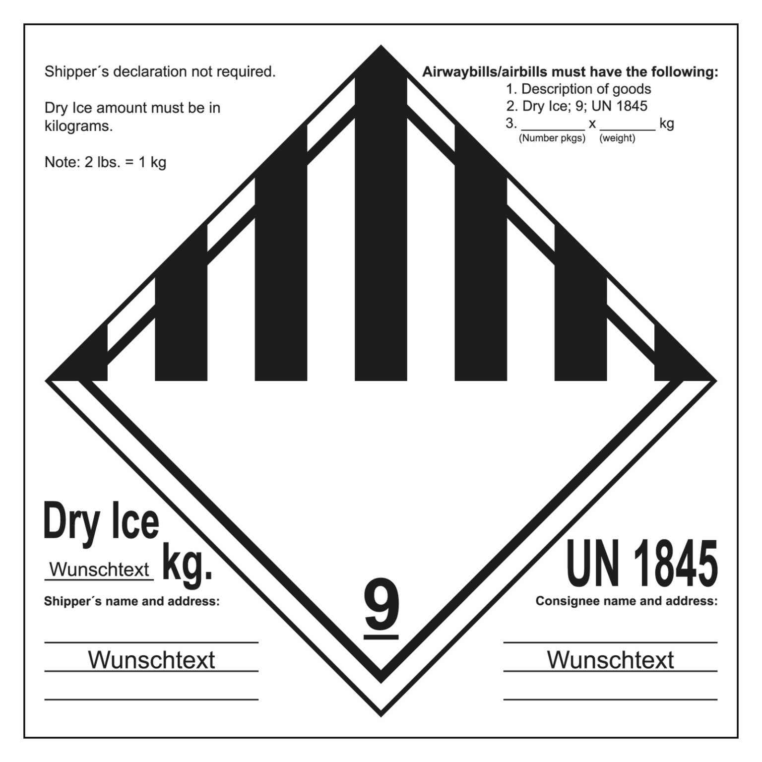 UN1845 Dry Ice Etiketten – Trockeneis normgerecht transportieren ...