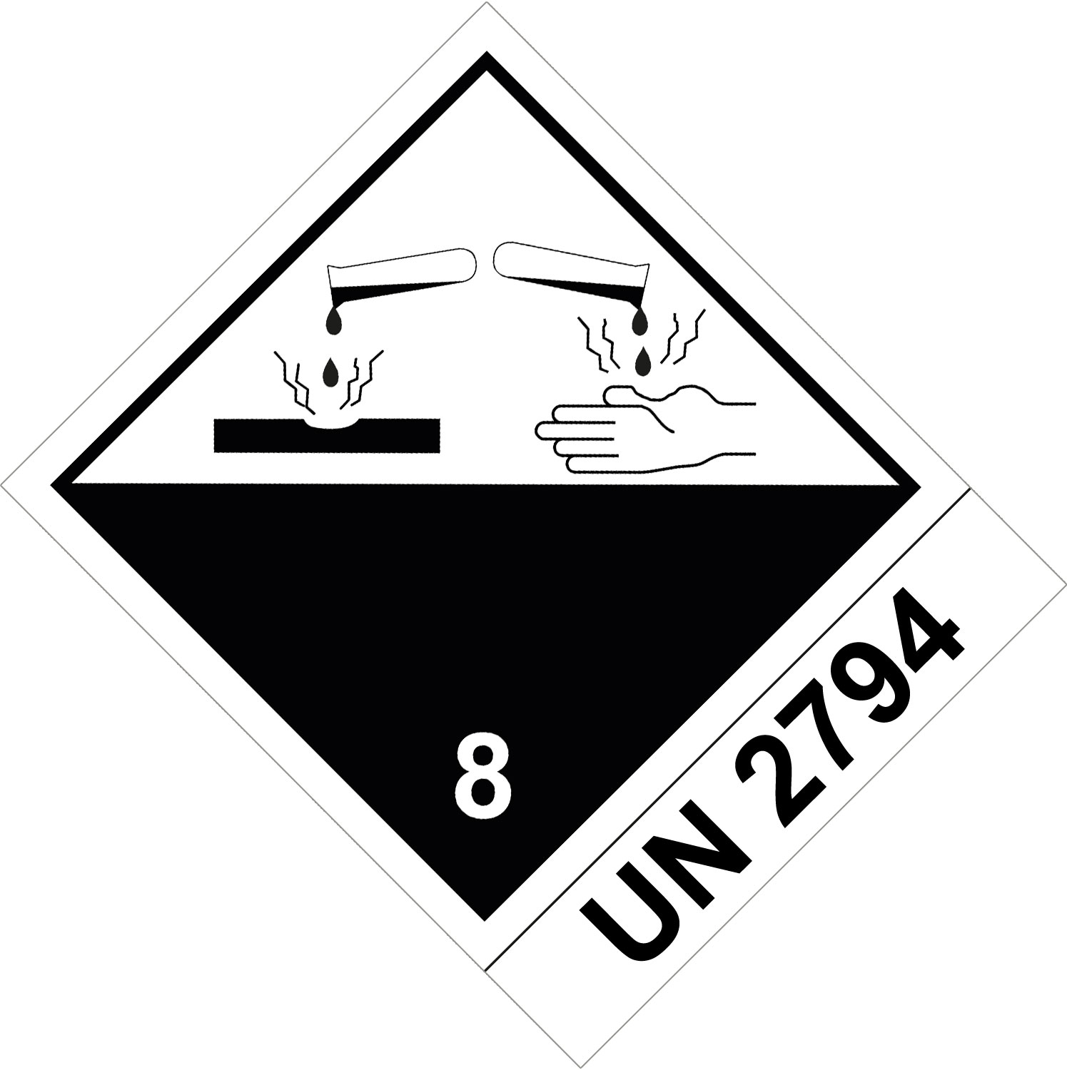 Gefahrzettel Gefahrgutaufkleber Klasse 8 Ätzende Stoffe mit UN 2794 ...