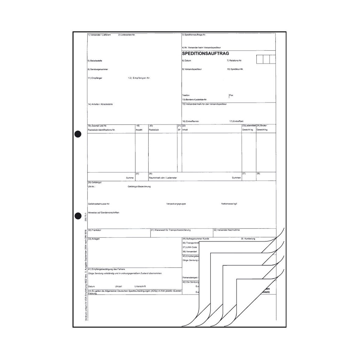 Speditionsauftrag Frachtbrief VDA Empfehlung 4922 5-fach SD A4, 35,83