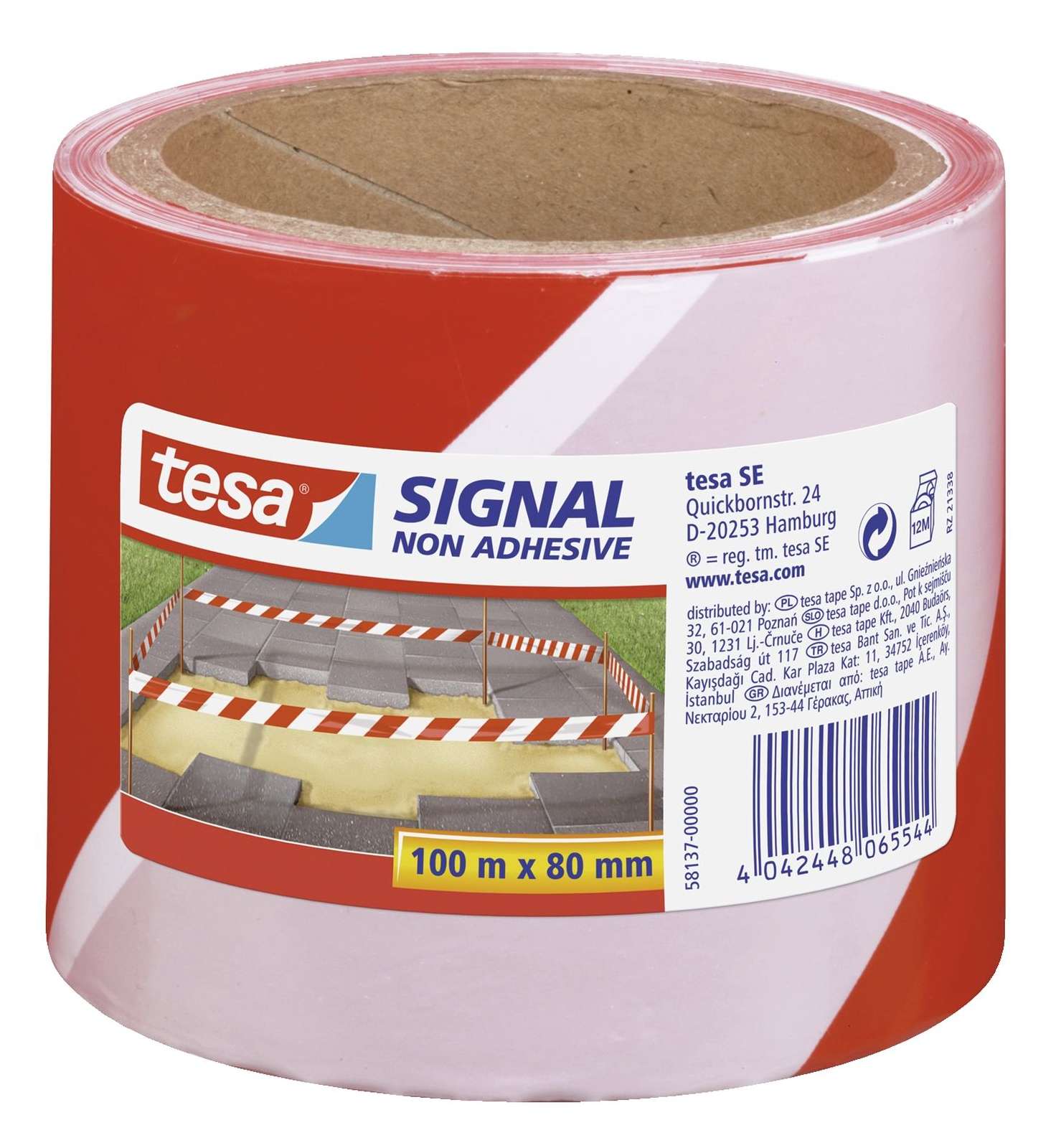 Tesa® Absperrband - nicht klebend - rot/weiß - 80 mm x 100 m ...
