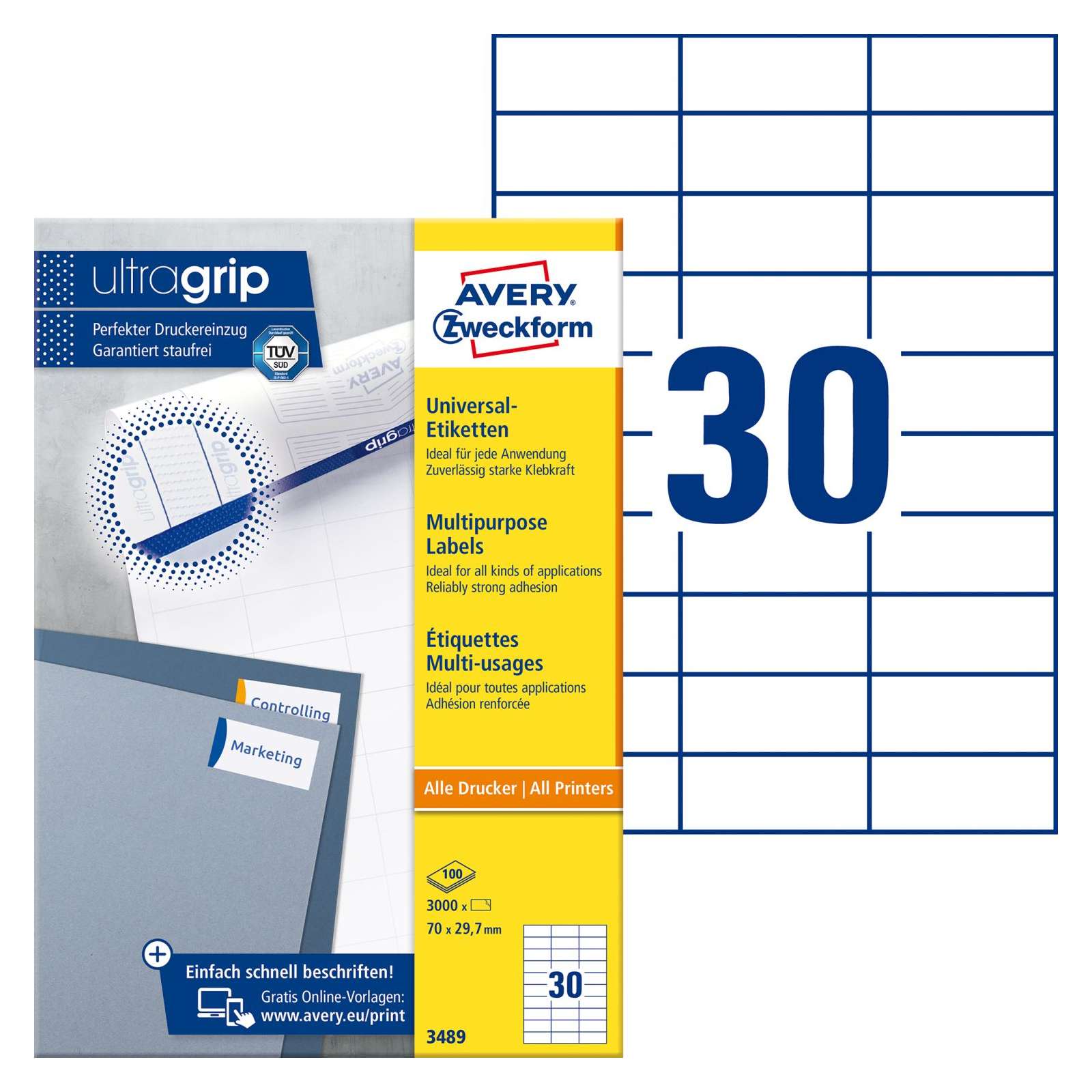 Avery Zweckform® 3489 Universal-Etiketten (A4, Papier matt, 3.000 ...