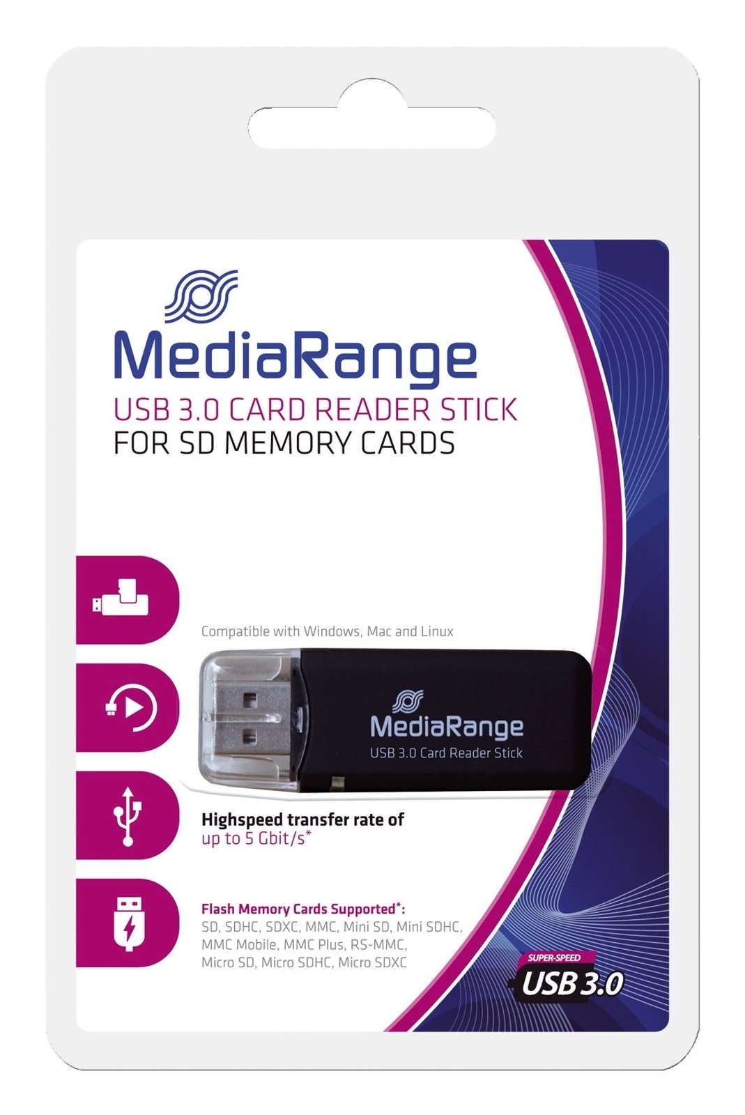 MediaRange USB 3.0 Speicherkartenlese-Stick, schwarz - Aufkleber-Shop