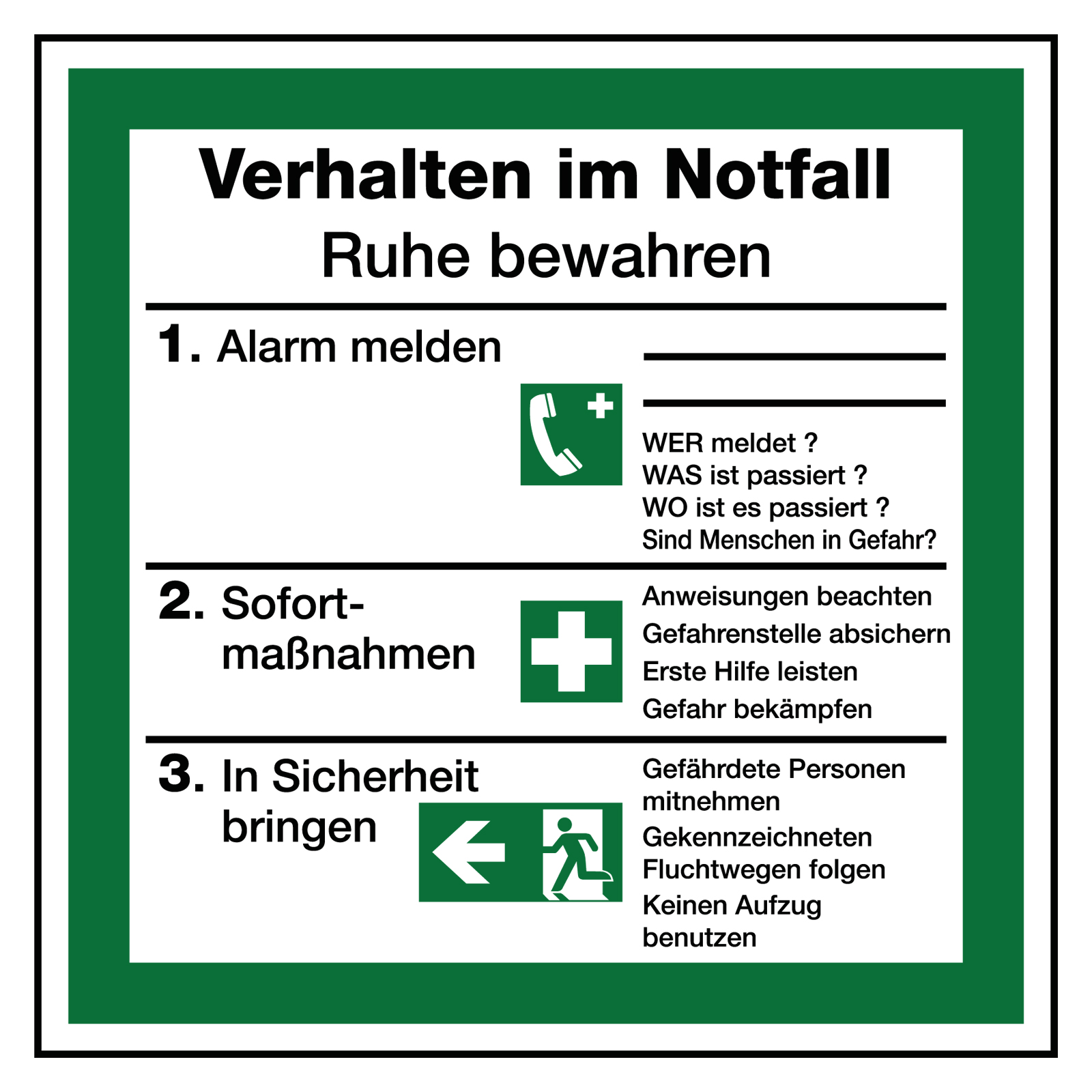 Verhalten im Notfall - Ruhe bewahren Folie 200 x 200 mm - Aufkleber-Shop