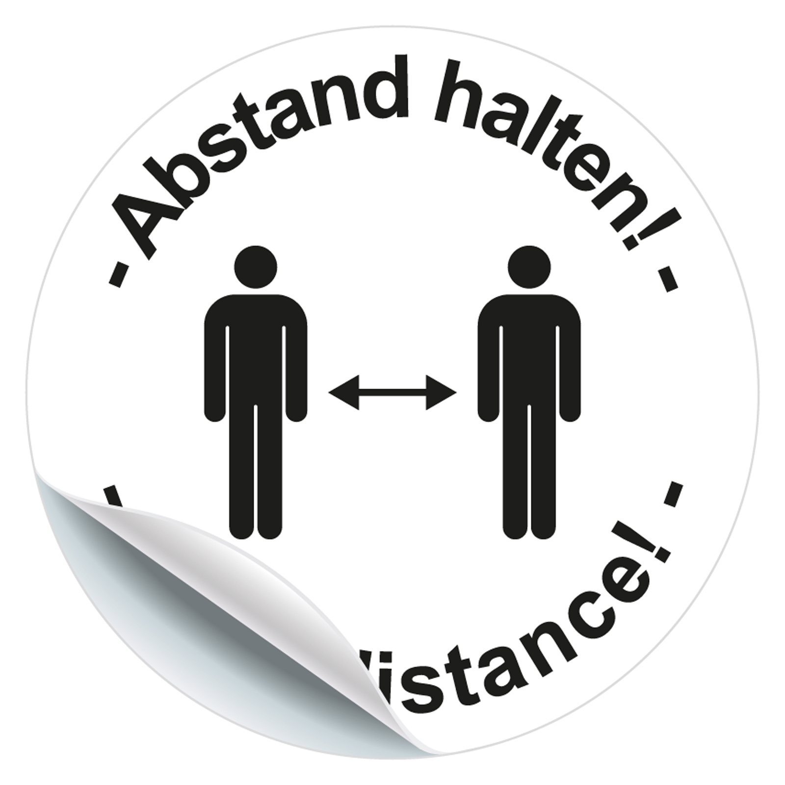 Hinweisschild "Abstand halten! Keep distance!" Folie, weiß, Ø 40 mm 12 ...