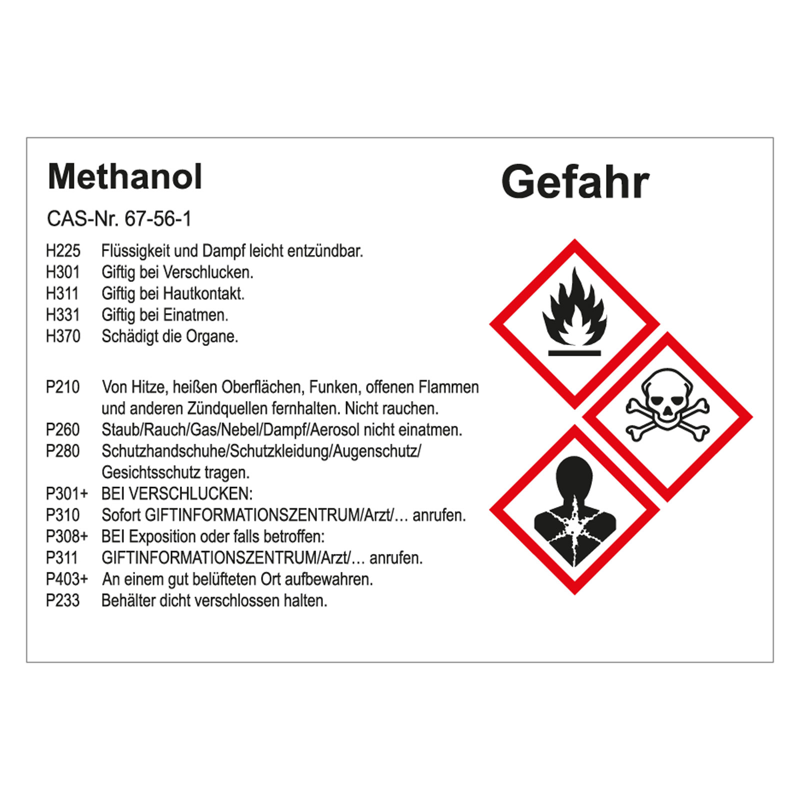 GHS Gefahrstoffetikett Methanol für interne Verwendung | aufkleber.org ...