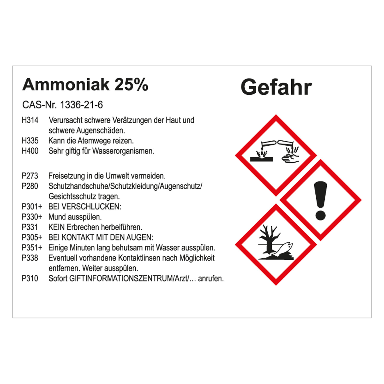 GHS Aufkleber | Ammoniak 25% | intern - Aufkleber-Shop