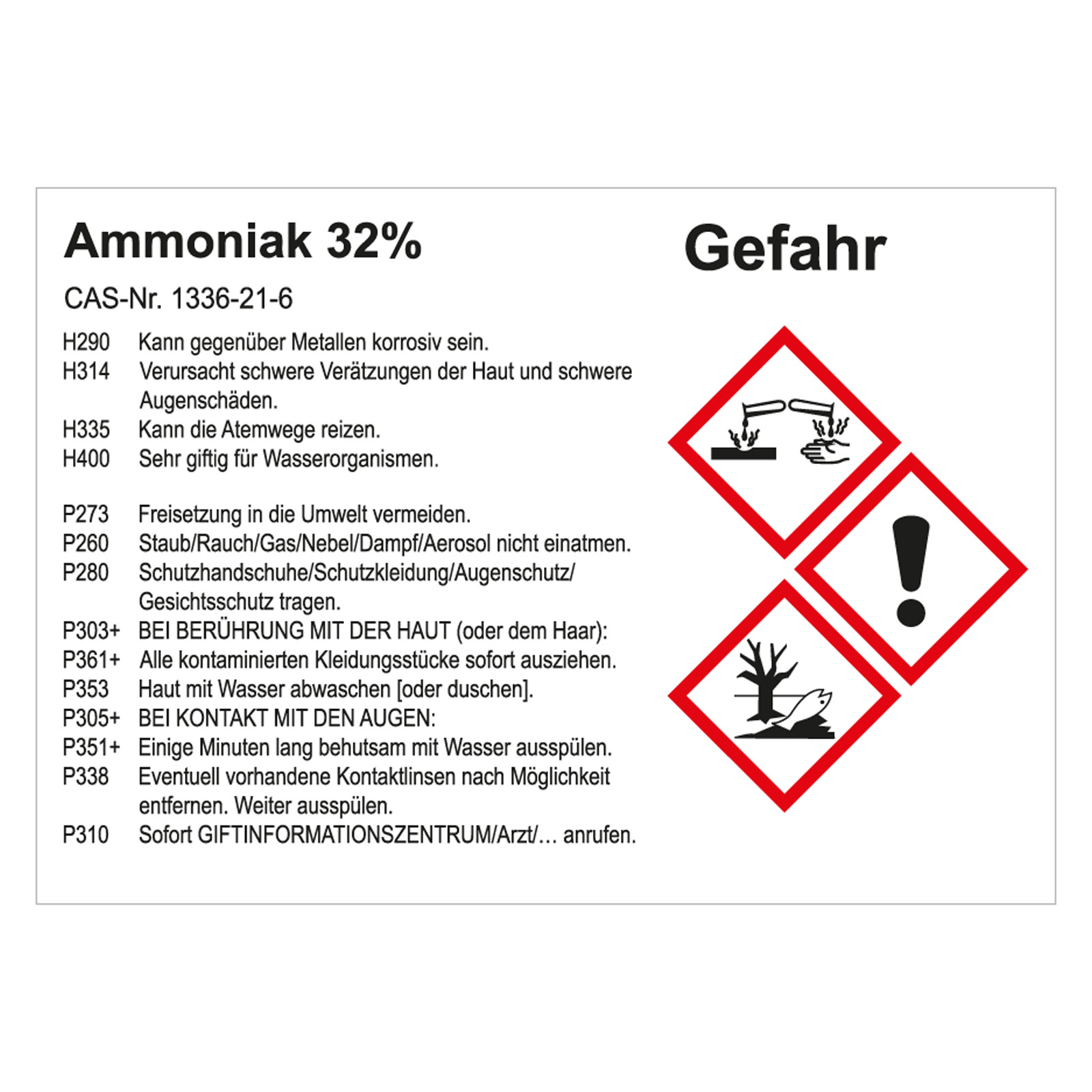 GHS Aufkleber | Ammoniak 32% | 10,5 x 7,4 cm - Aufkleber-Shop