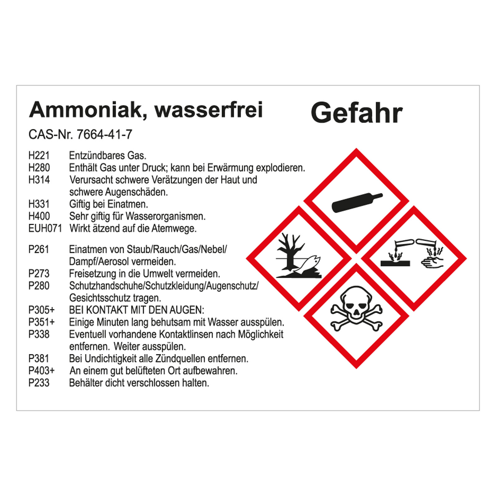GHS Aufkleber | Ammoniak, wasserfrei | intern - Aufkleber-Shop