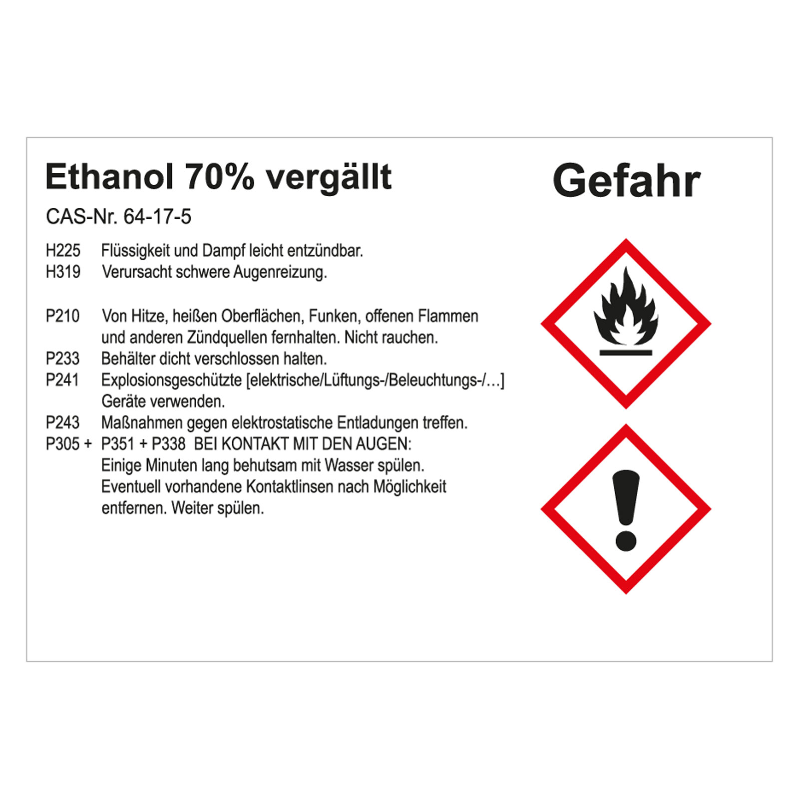 GHS Aufkleber | Ethanol 70% vergällt | intern - Aufkleber-Shop