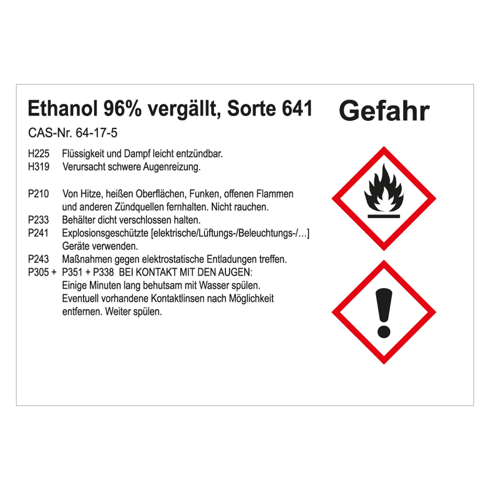 GHS Aufkleber | Ethanol 96% vergällt | intern - Aufkleber-Shop