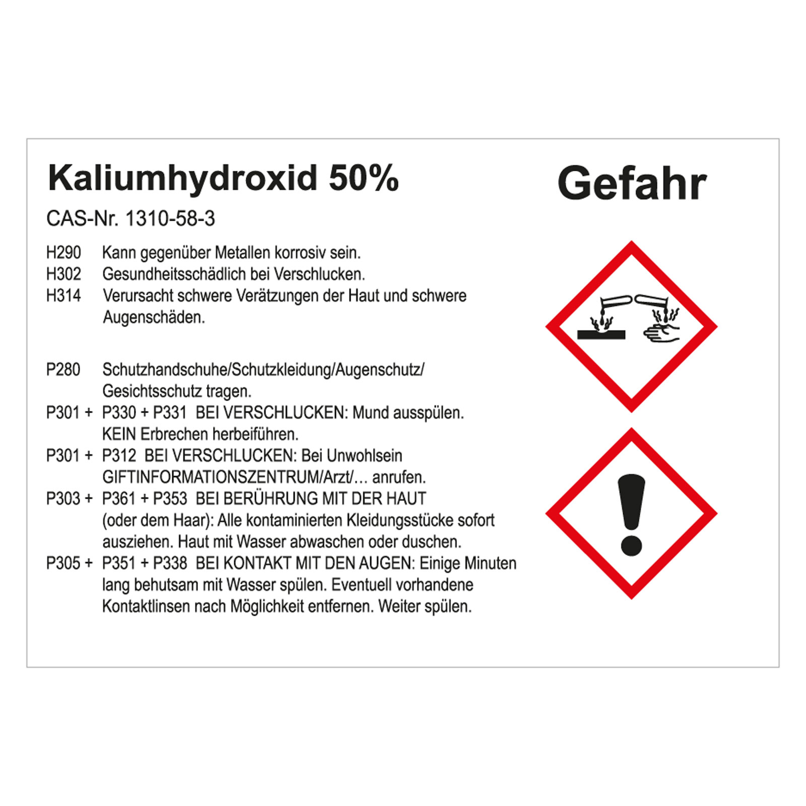 GHS Aufkleber | Kaliumhydroxid 50% | intern - Aufkleber-Shop