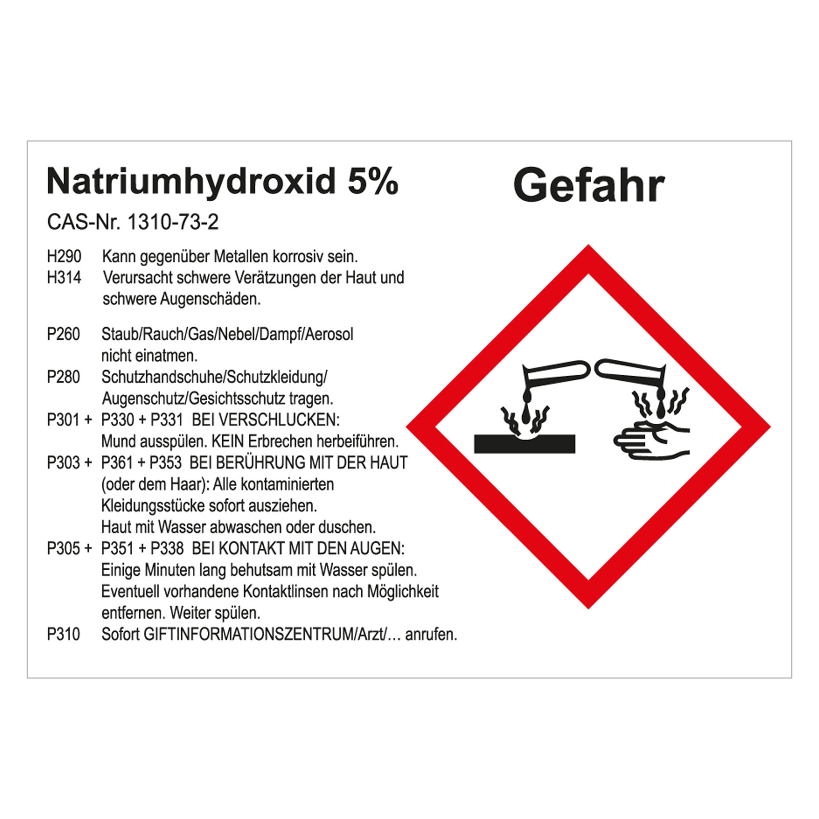 GHS Aufkleber | Natriumhydroxid 5% | intern - Aufkleber-Shop