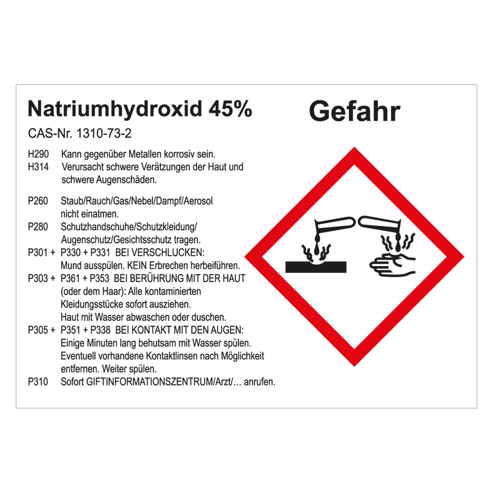 GHS Aufkleber | Natriumhydroxid 45% | intern - Aufkleber-Shop