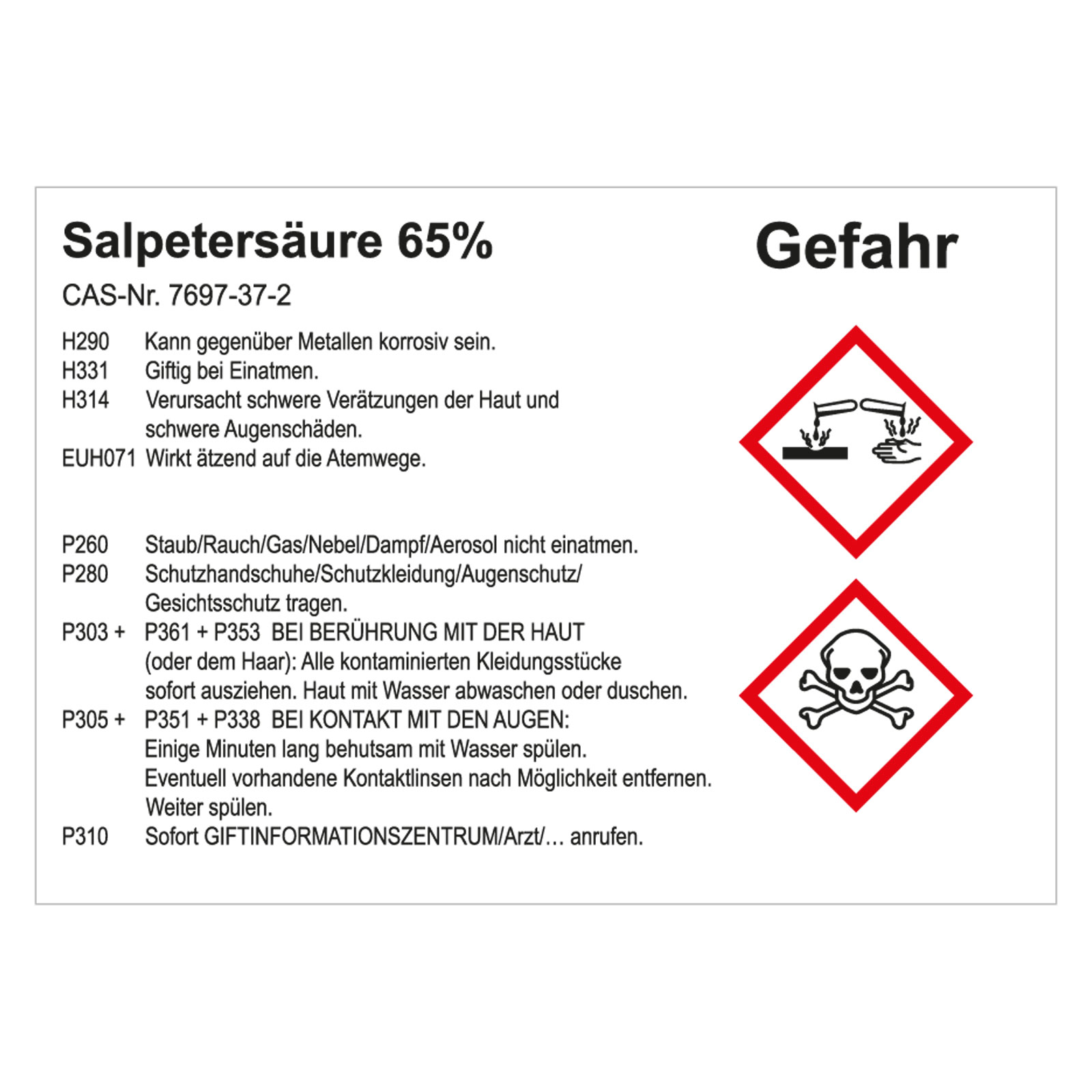 GHS Aufkleber Salpetersäure 65% | 105 x 74 mm - Aufkleber-Shop