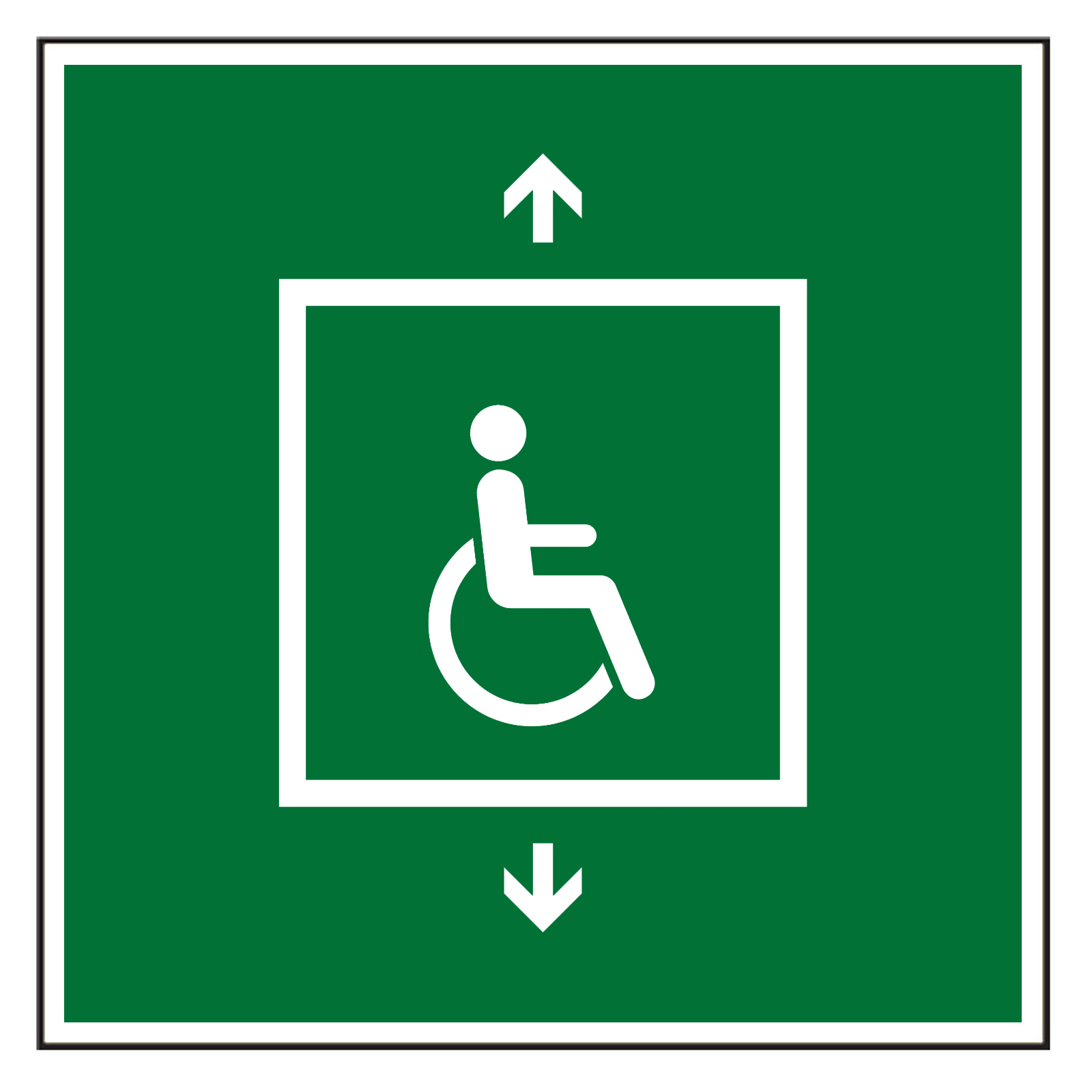 Rettungsaufzug Rollstuhlfahrer | ISO 7010 E070 - Aufkleber-Shop