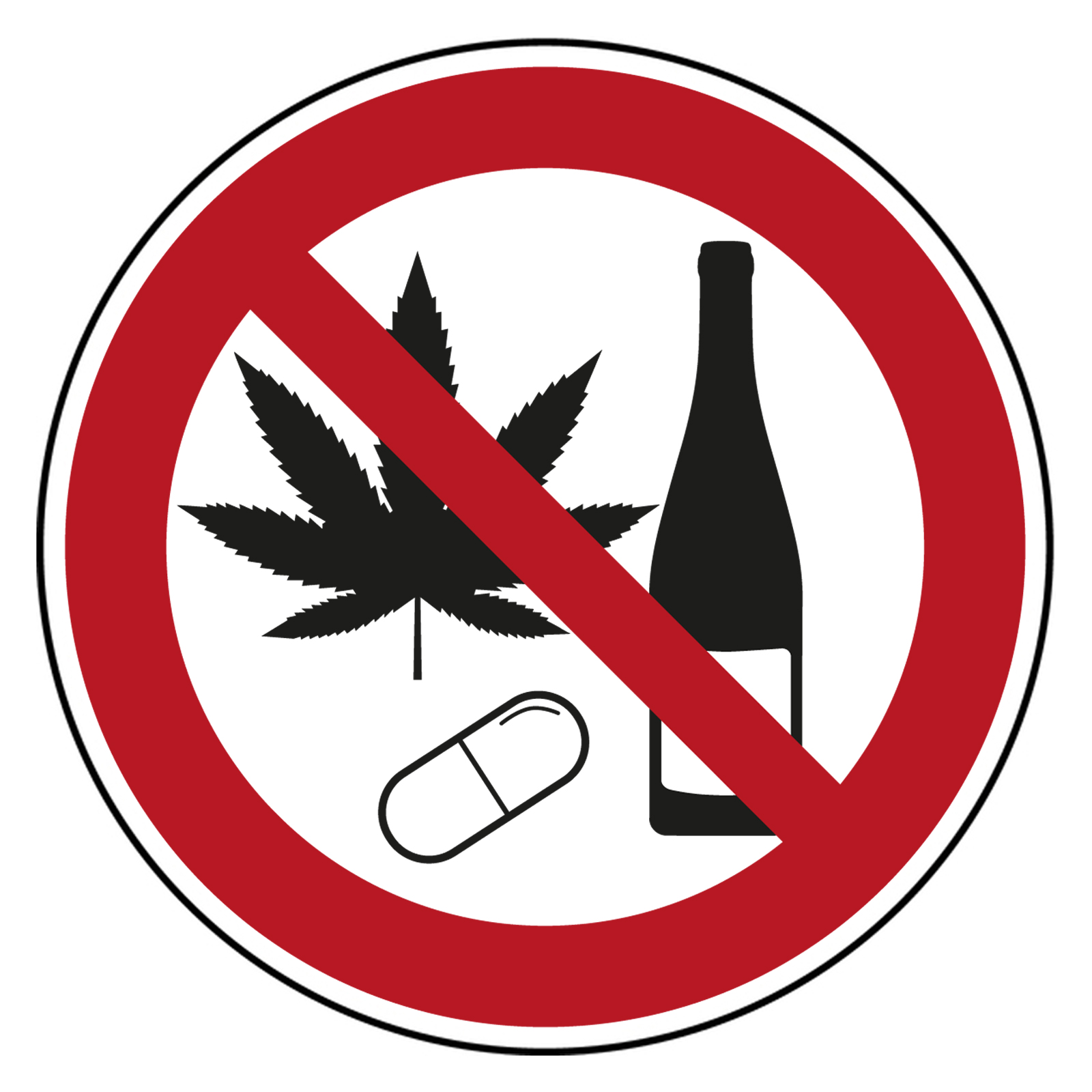 Alkohol, Medikamente und Cannabis verboten - Aufkleber-Shop