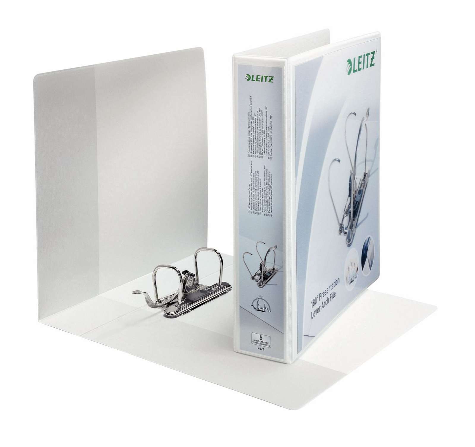 LEITZ 4226 Ordner Präsentation 180°, mit Taschen, A4, schmal, weiss - Aufkleber-Shop