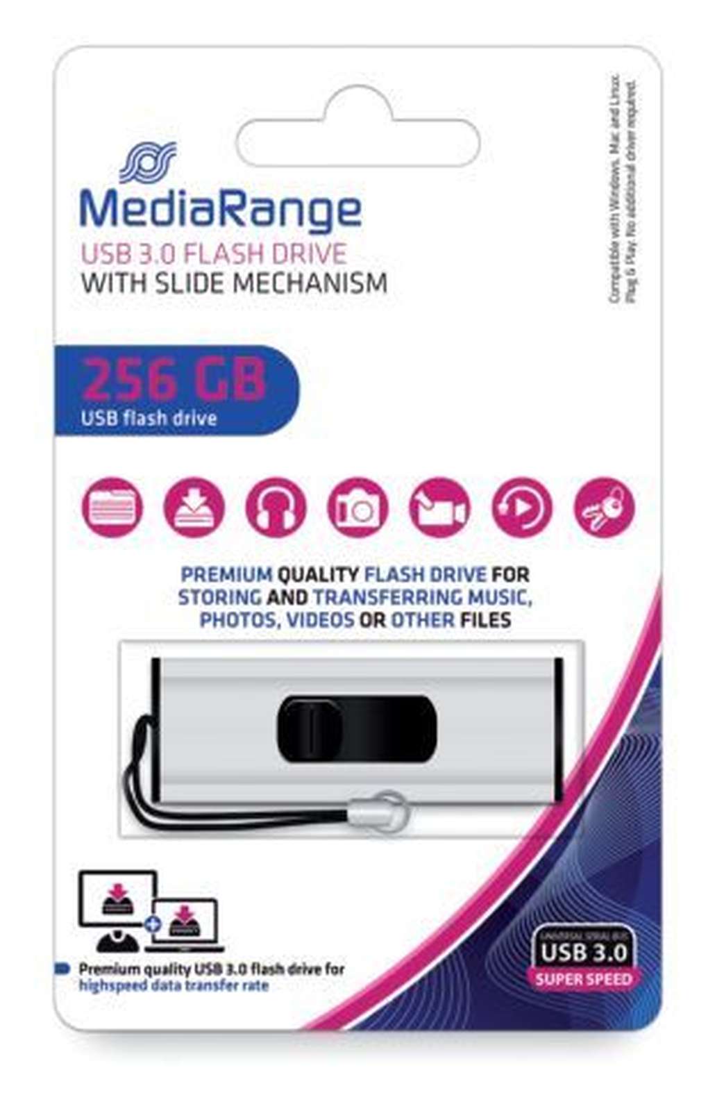 MEDIARANGE USB Stick 3.0 - 256 GB, silber - Aufkleber-Shop