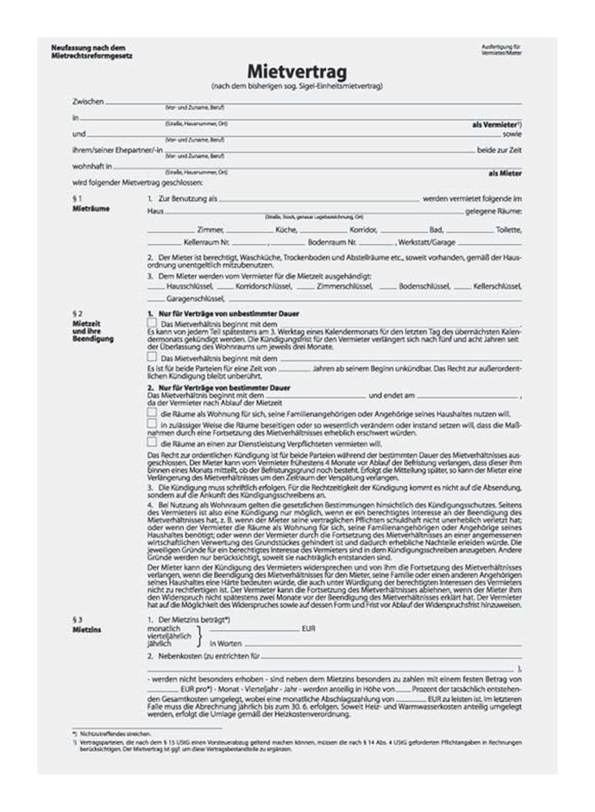 SIGEL Mietvertrag ehemals Einheitsmietvertrag - A4, 4 seitig ...