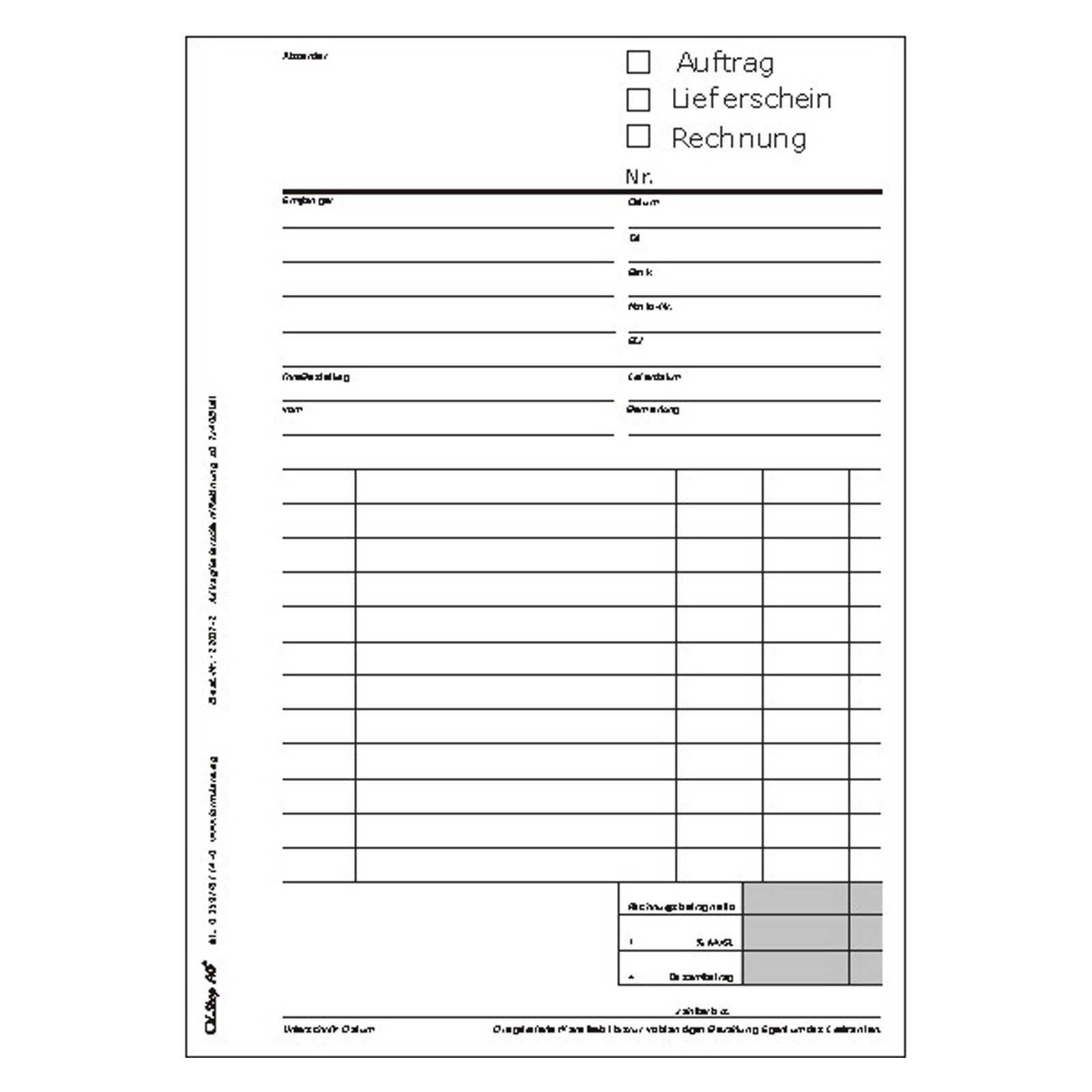 Auftrag/Lieferschein/Rechnung - Aufkleber-Shop