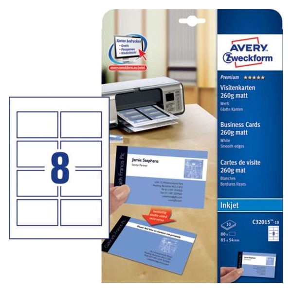 Avery Zweckform® C32015-10 Premium Visitenkarten, 85 x 54 mm, Inkjet ...